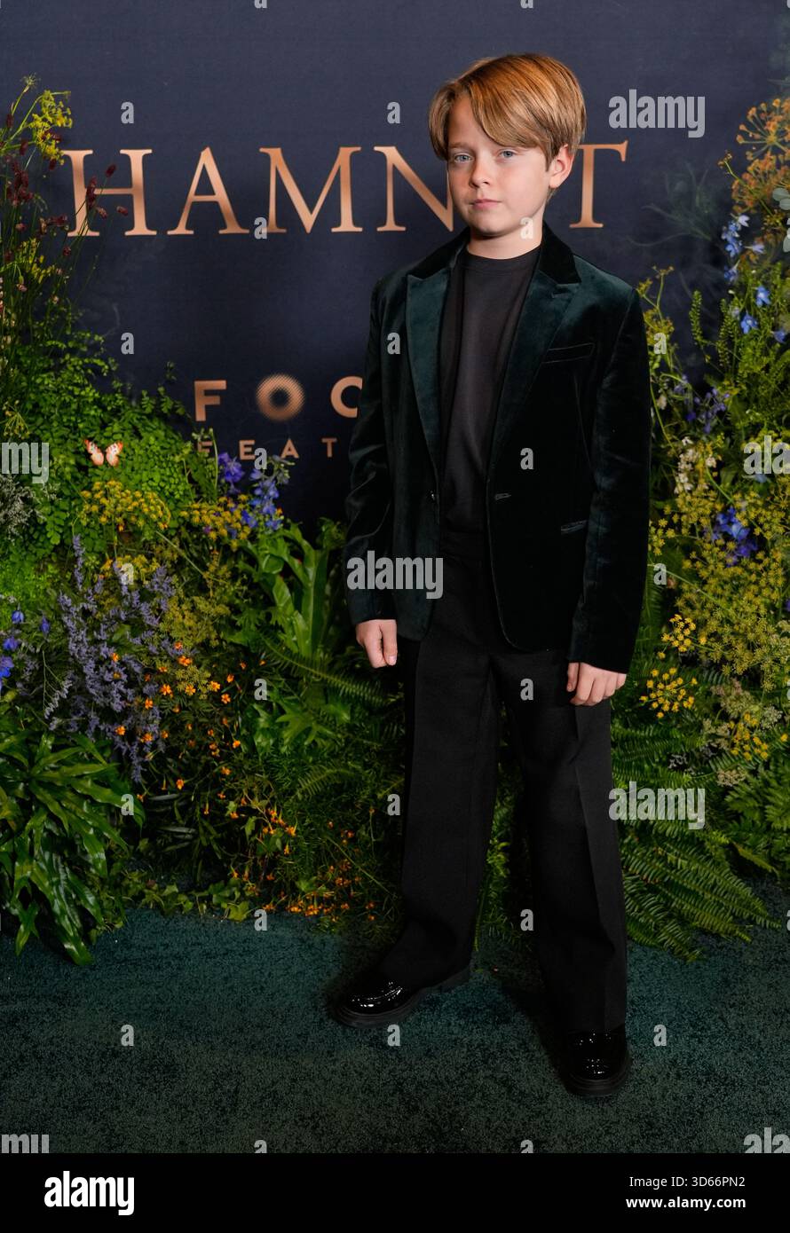 Jacobi Jupe, a cast member in "Hamnet," poses at the premiere of the ...