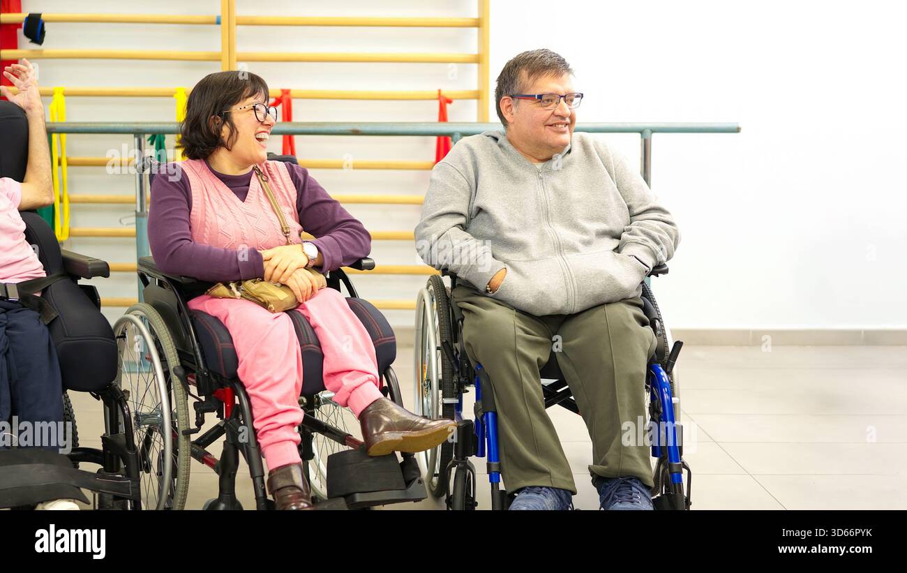 People with physical disability smiling having fun together Stock Photo ...