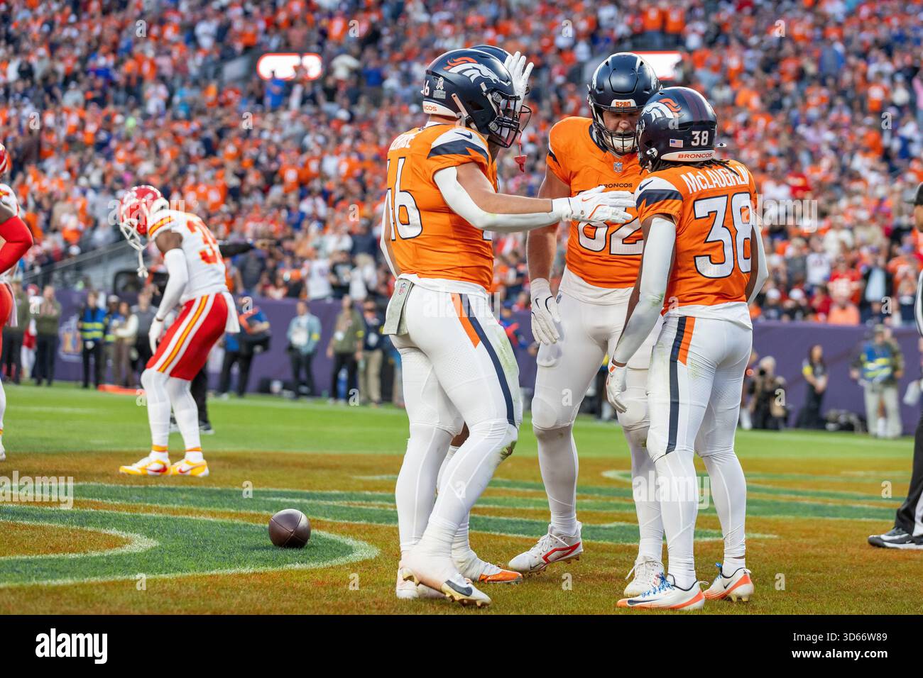 Denver Broncos running back Jaleel McLaughlin (38) scores a touchdown ...