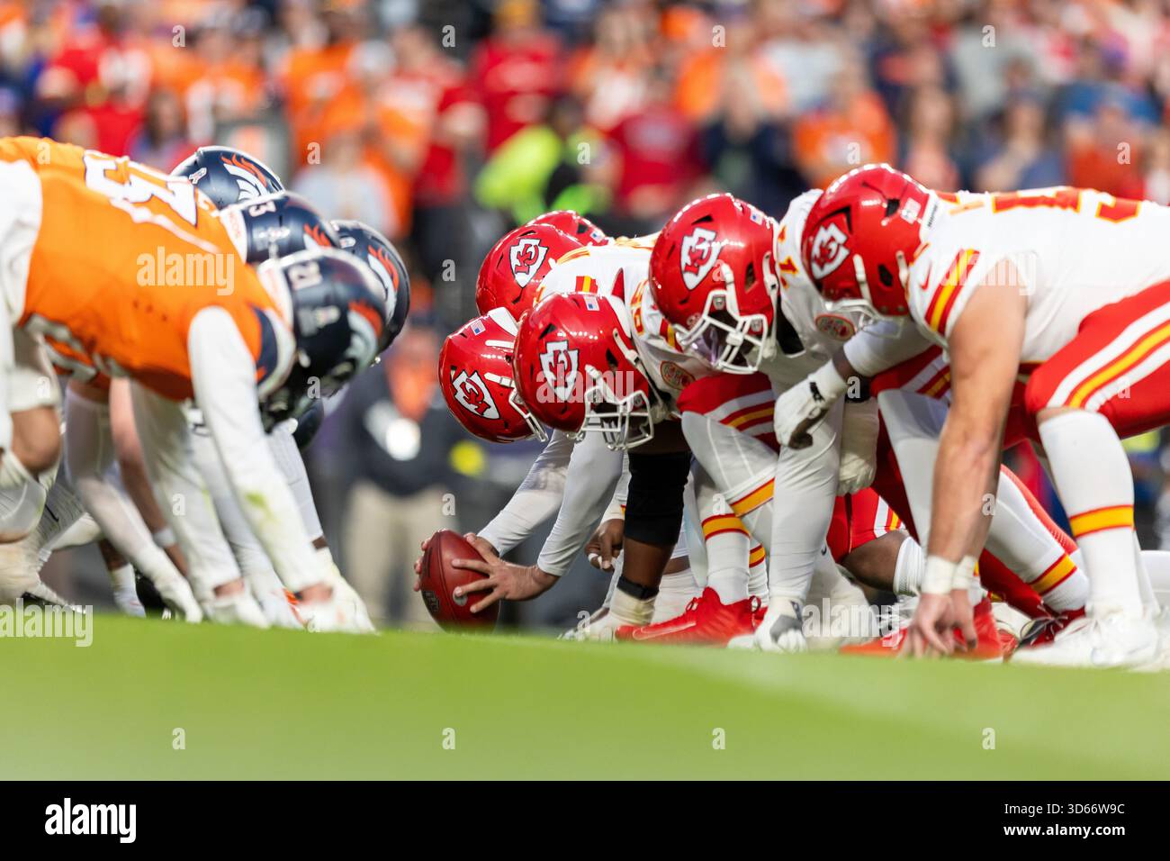 The Kansas City Chiefs line up against the Denver Broncos in an NFL ...