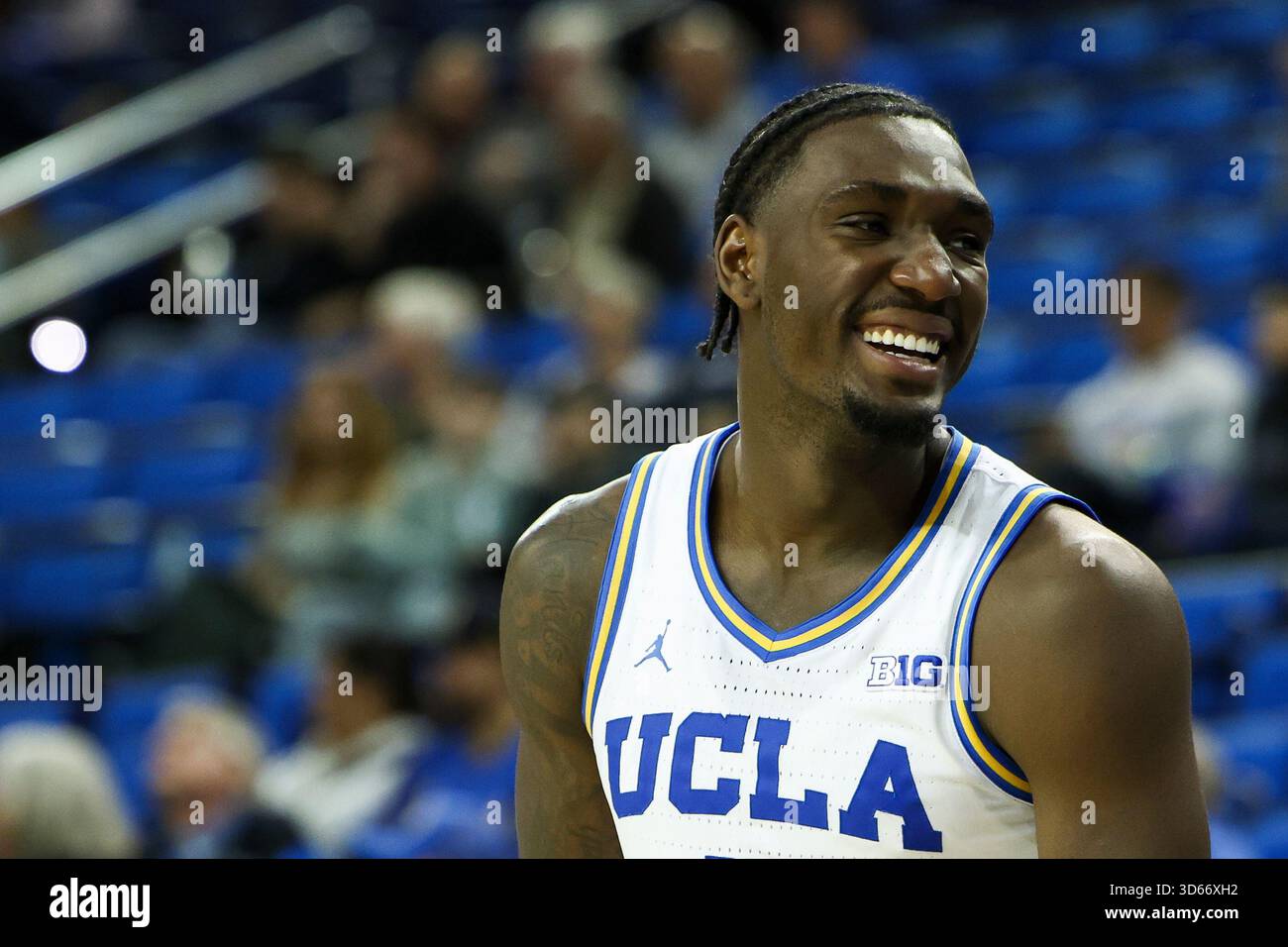 UCLA forward Eric Dailey Jr. (3) reacts from the bench during the ...