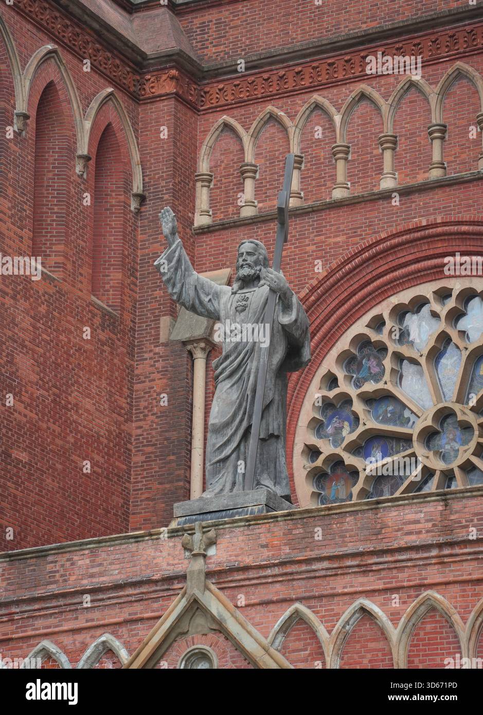 Statue of Jesus Christ with Cross on the Facade of Xujiahui Cathedral ...