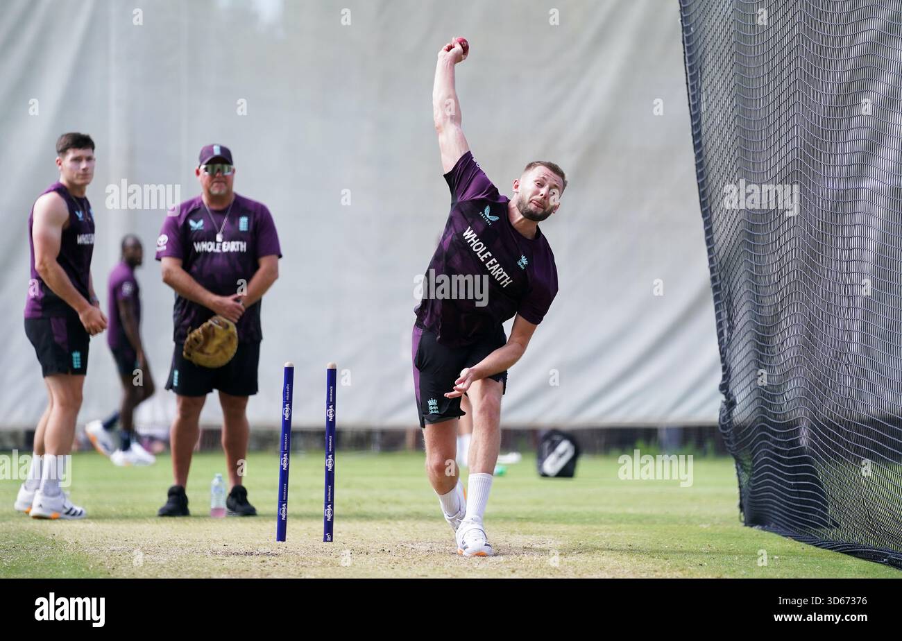 England’s Gus Atkinson during a nets session at the Optus Stadium ...