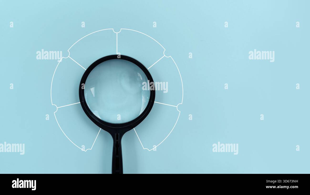 Magnifying Glass Examining a Segmented Diagram on Blue Background ...