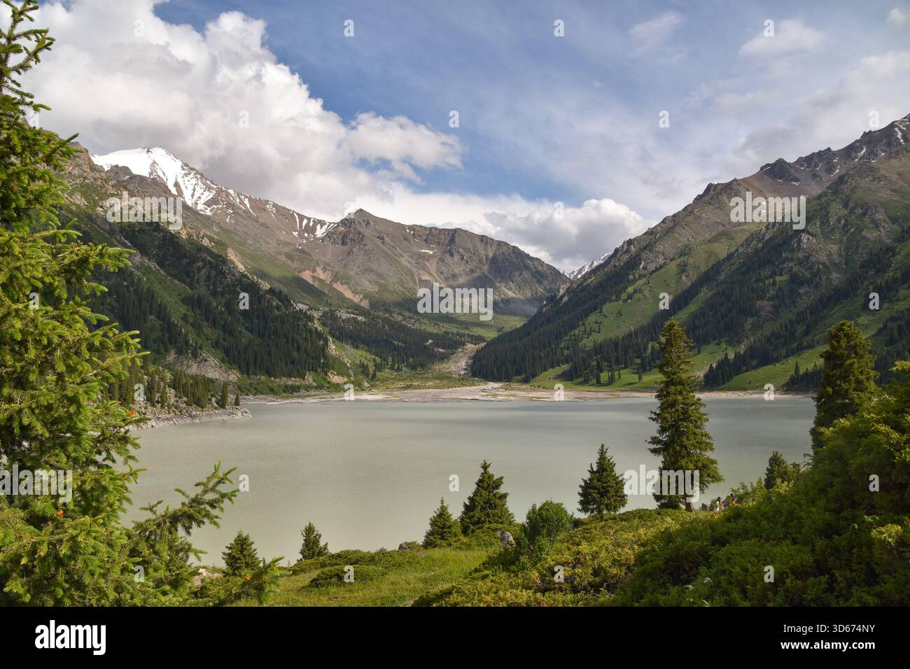 Aerial view of Big Almaty Lake in Almaty, Kazakhstan, surrounded by ...
