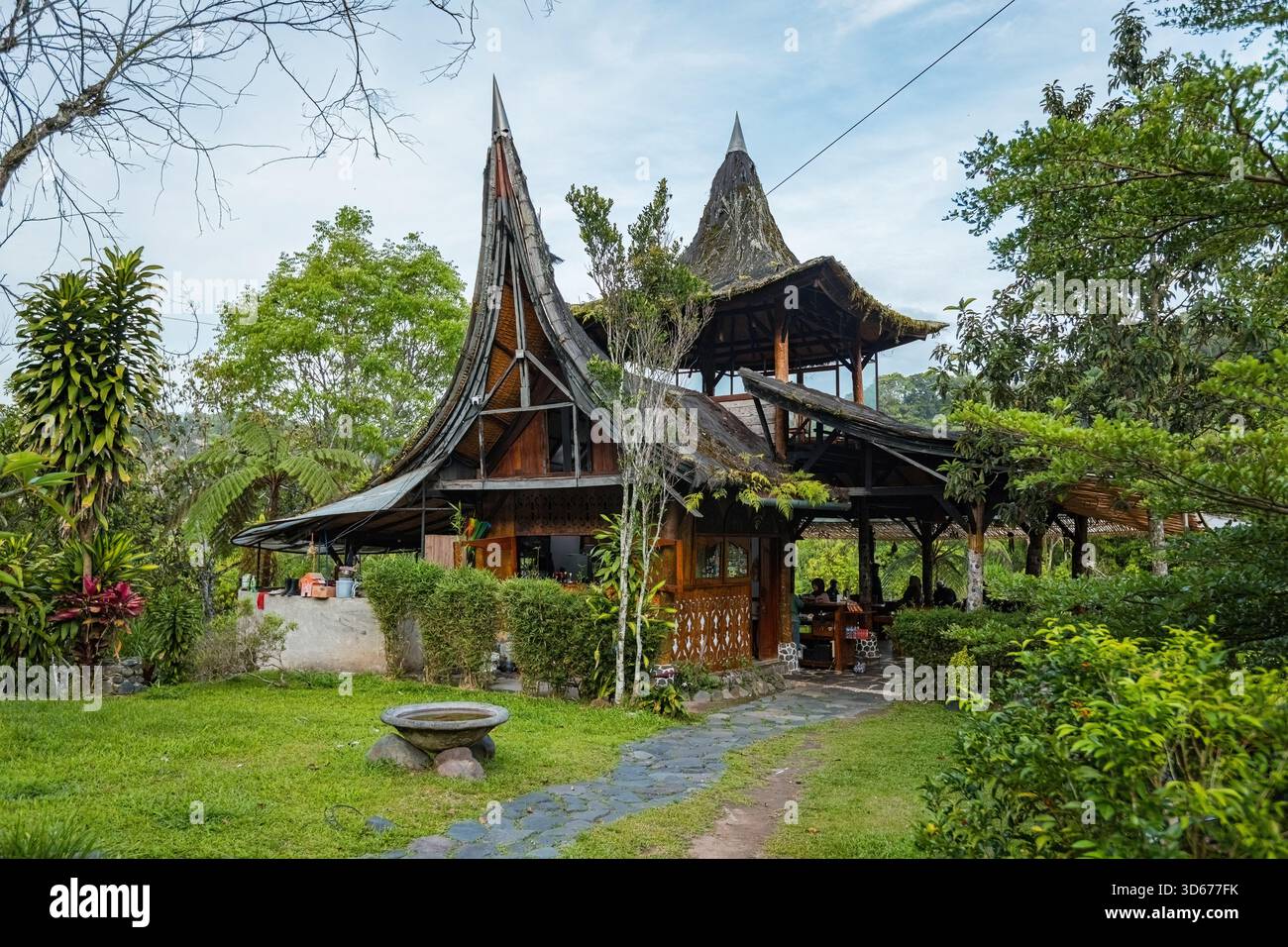 Traditional restaurant with minangkabau style roofs in Bukittinggi West ...