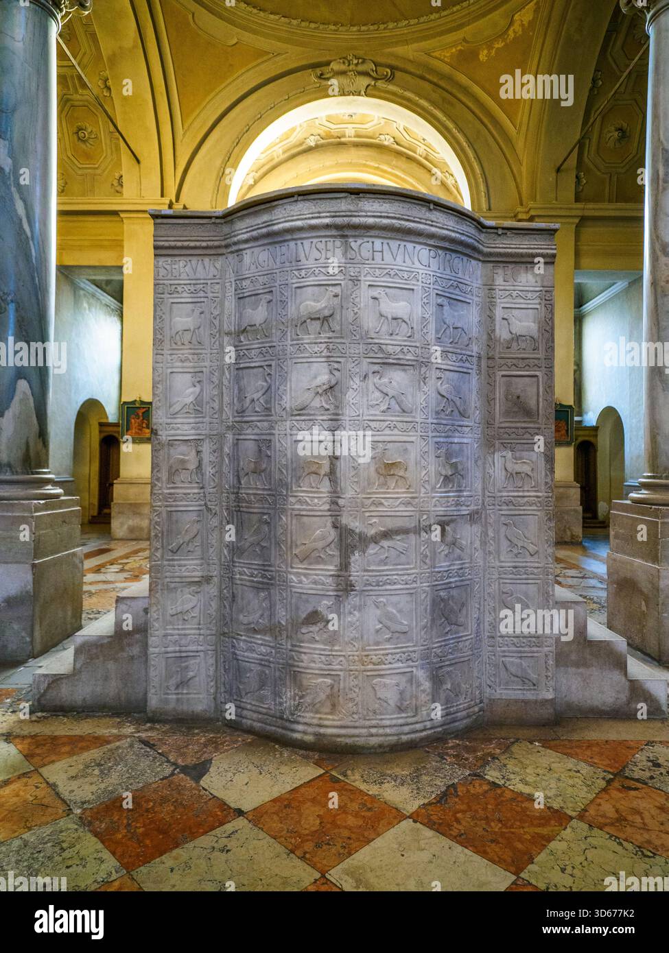 Ambo (pulpit) of Bishop Agnello with panels depicting animals facing ...