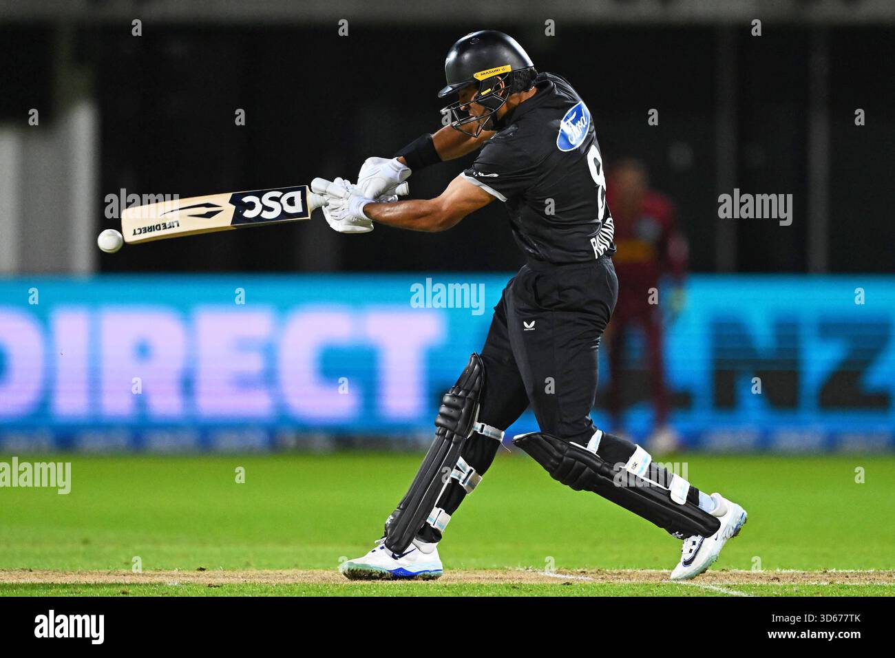 New Zealand's Rachin Ravindra bats against the West Indies during their ...