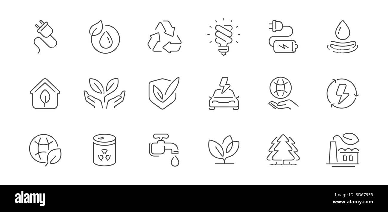 Ecology icons set. Sustainable energy, green technology, recycling and ...