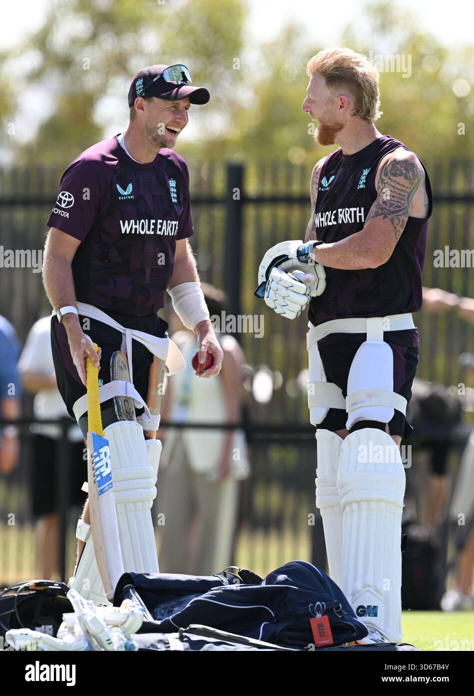 Joe Root (left) and Ben Stokes during an England Cricket Team training ...