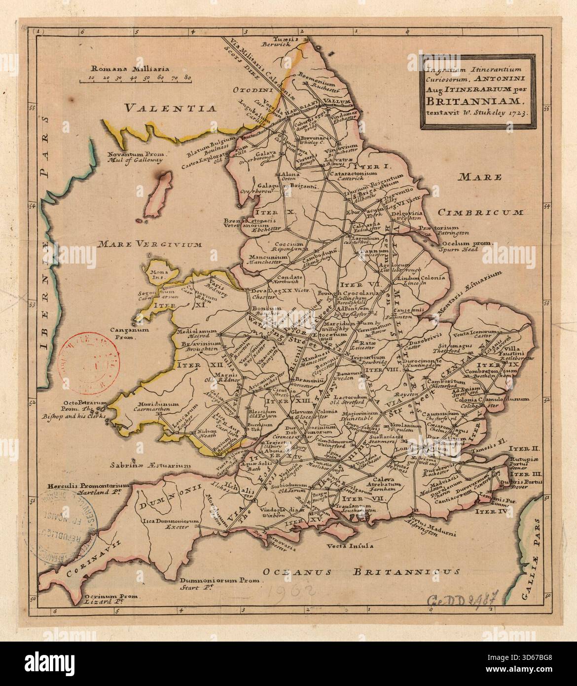 Latin map of Britannia by W. Stukeley, Circa 1723 Stock Photo - Alamy