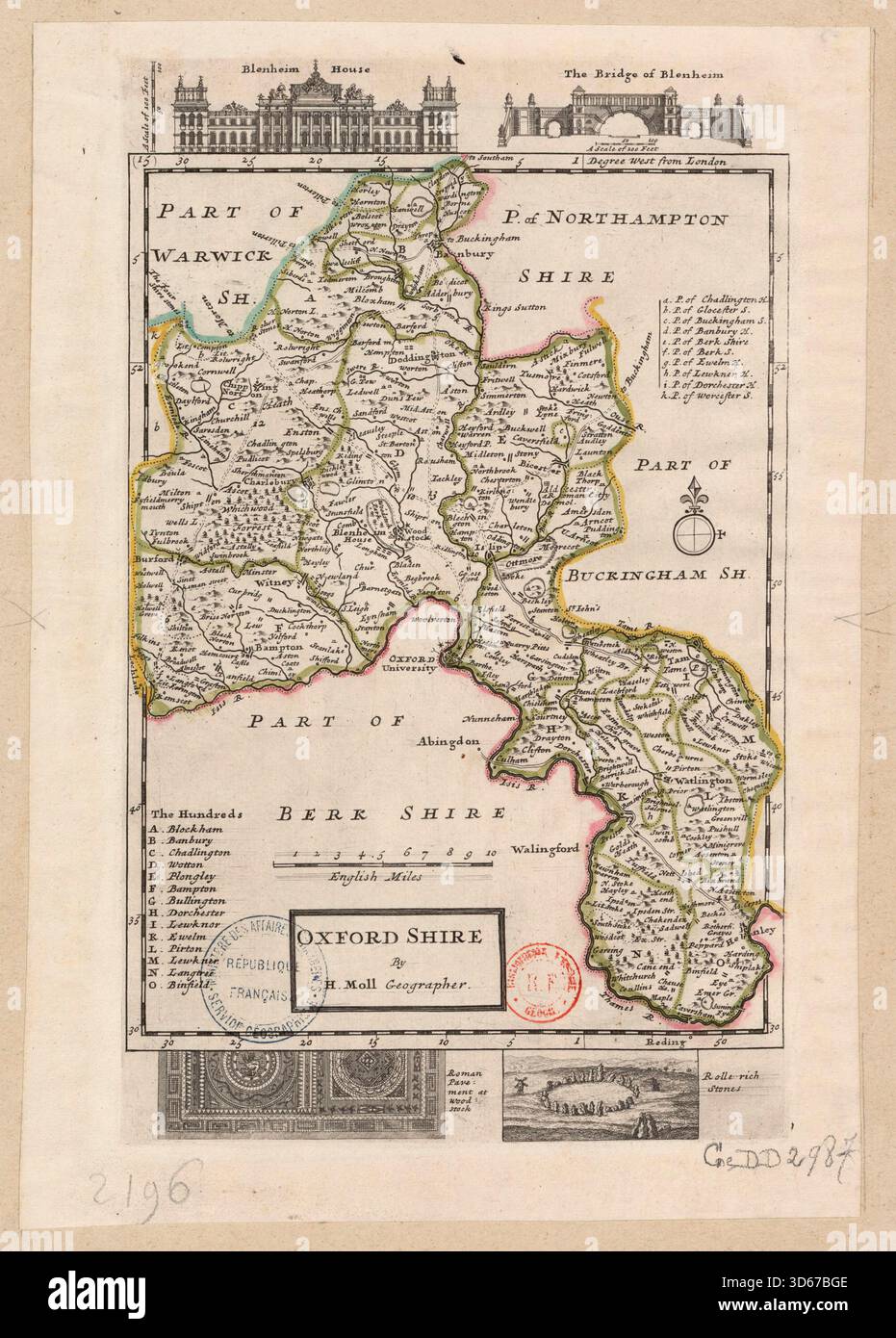 Map of Oxford Shire by Herman Moll (1654–1732), sold separately and as ...