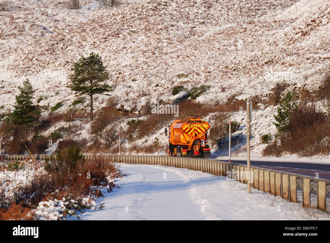 A snow plough on the A9 near Blair Atholl. Snow and ice warnings have ...