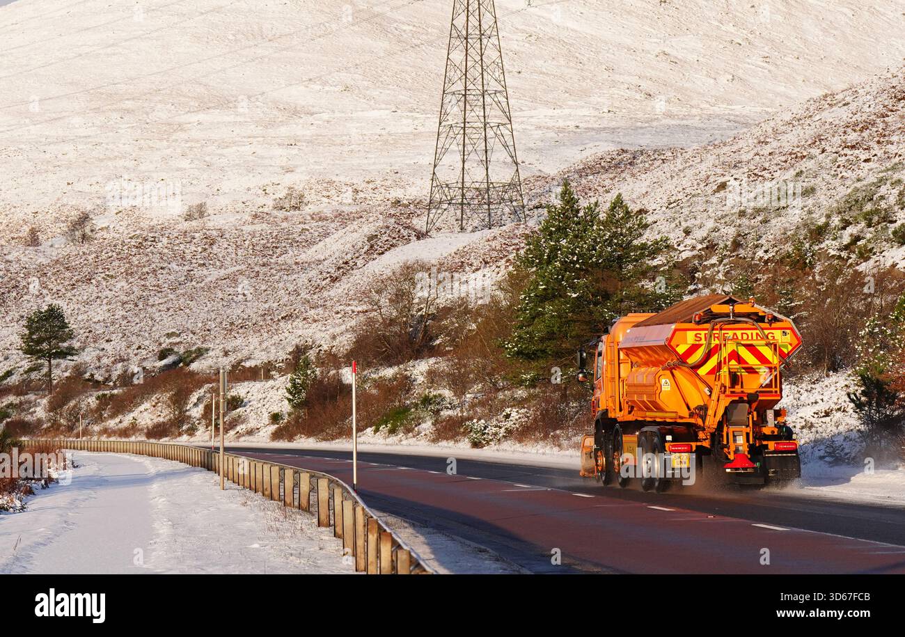 A snow plough on the A9 near Blair Atholl. Snow and ice warnings have ...