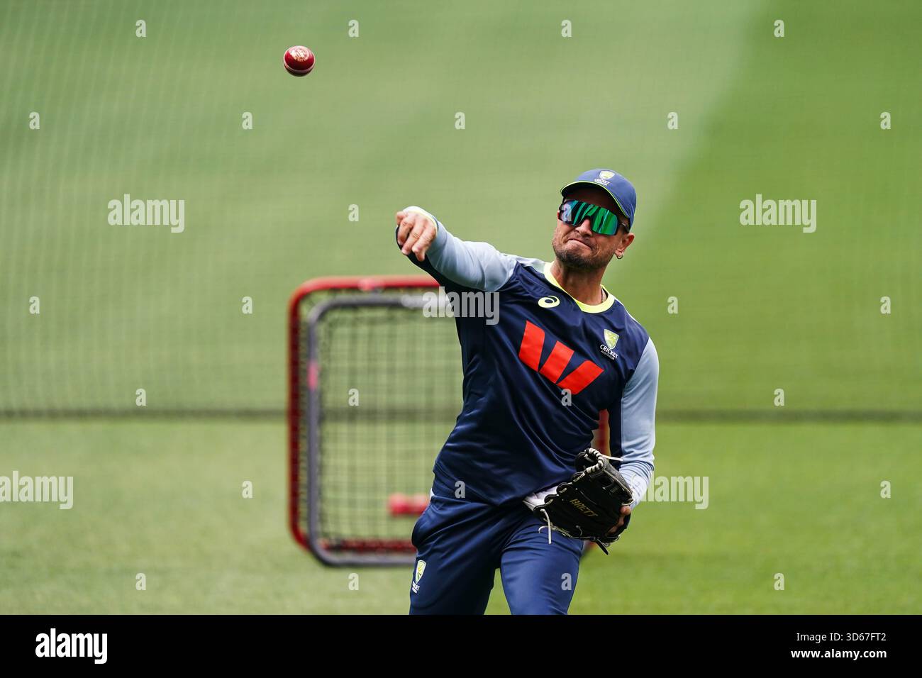Australia's Jake Weatherald throws a ball during a nets session at the ...