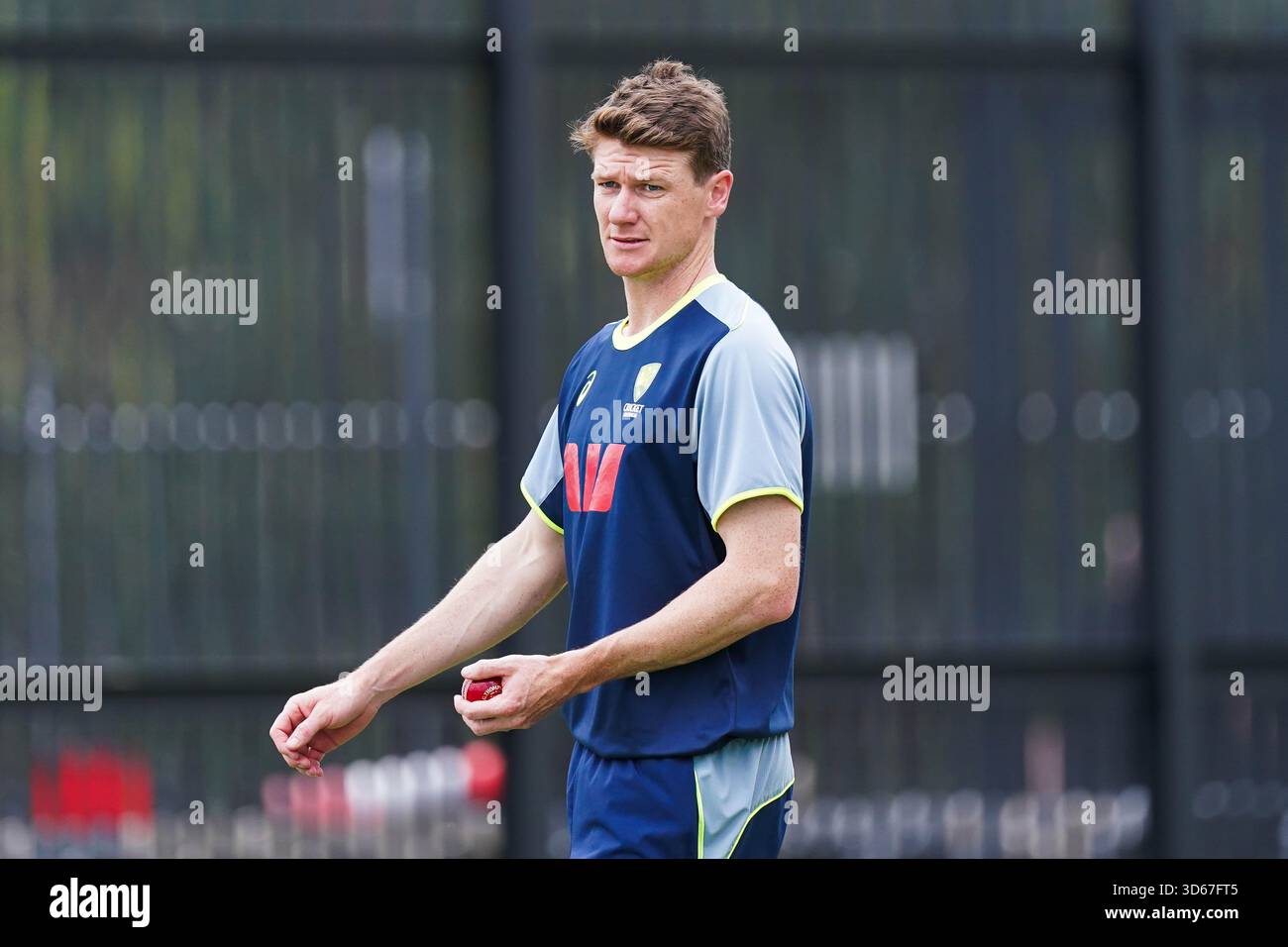 Australia's Brendan Doggett bowls during a nets session at the Optus ...