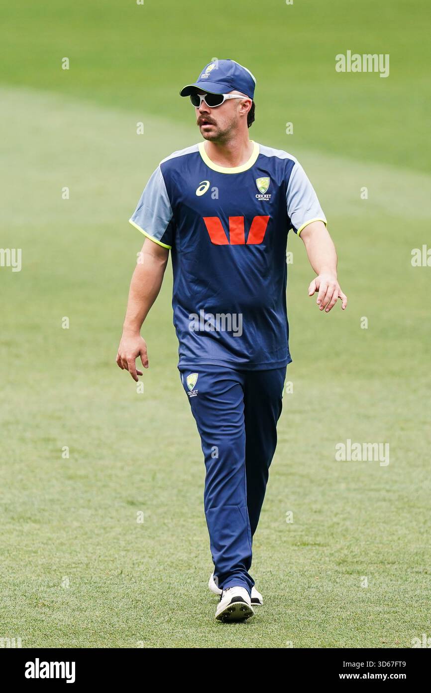 Australia's Travis Head walks during a nets session at the Optus ...