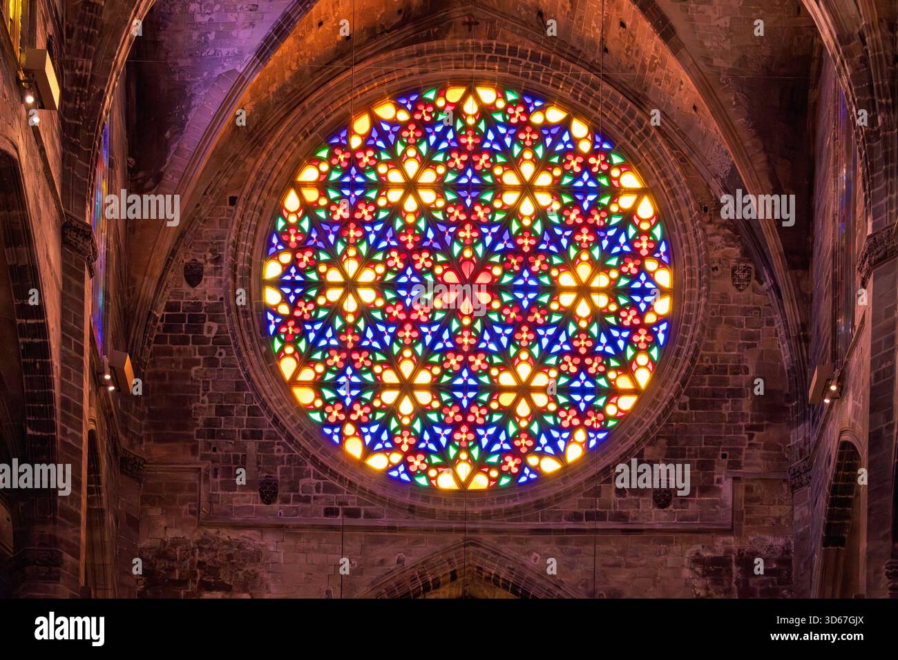 Rose window inside the Palma cathedral Stock Photo - Alamy