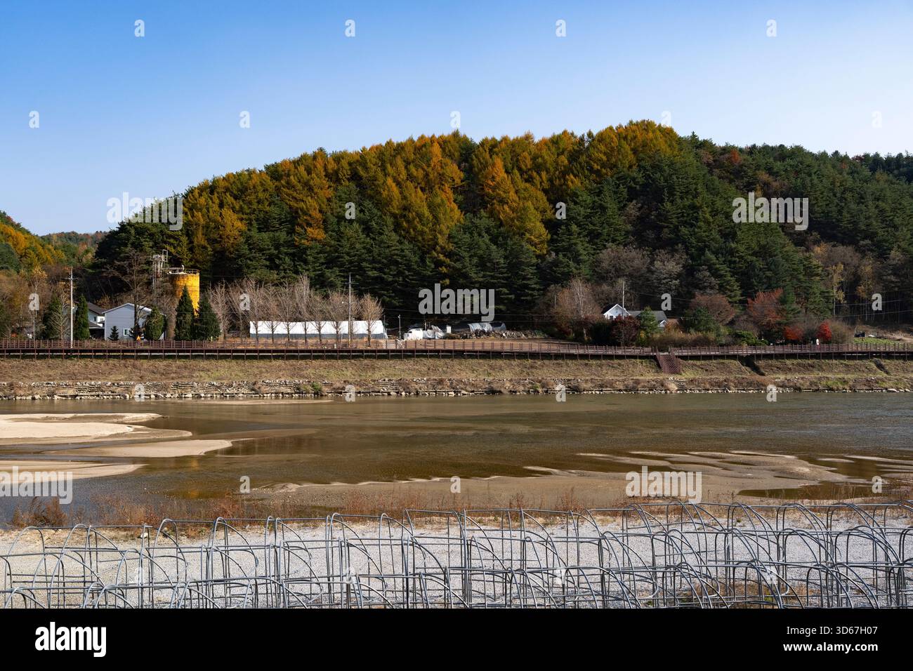 A stream runs beside Jinbu Civic Sports Park in Pyeongchang County ...