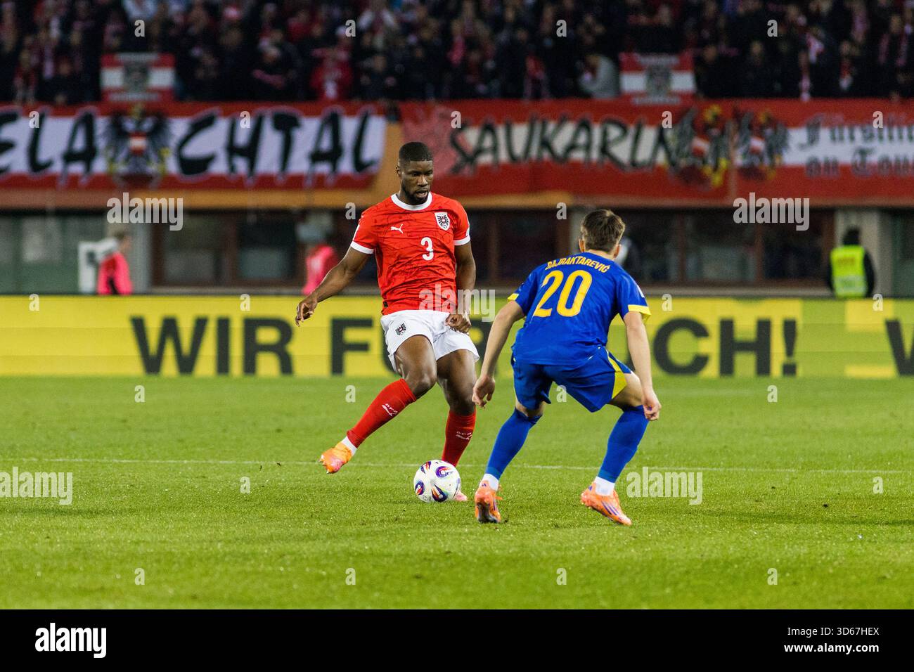Vienna, Austria. 18th, November 2025. Kevin Danso (3) of Austria seen ...