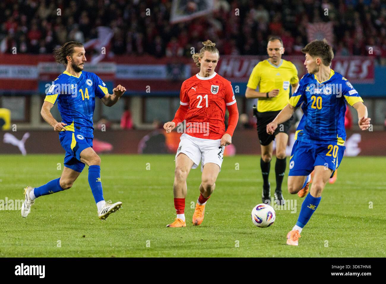 Vienna, Austria. 18th, November 2025. Patrick Wimmer (21) of Austria ...