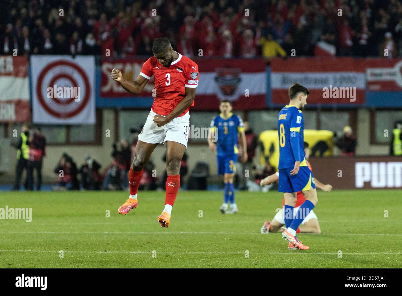 Vienna, Austria. 18th, November 2025. Kevin Danso (3) of Austria seen ...