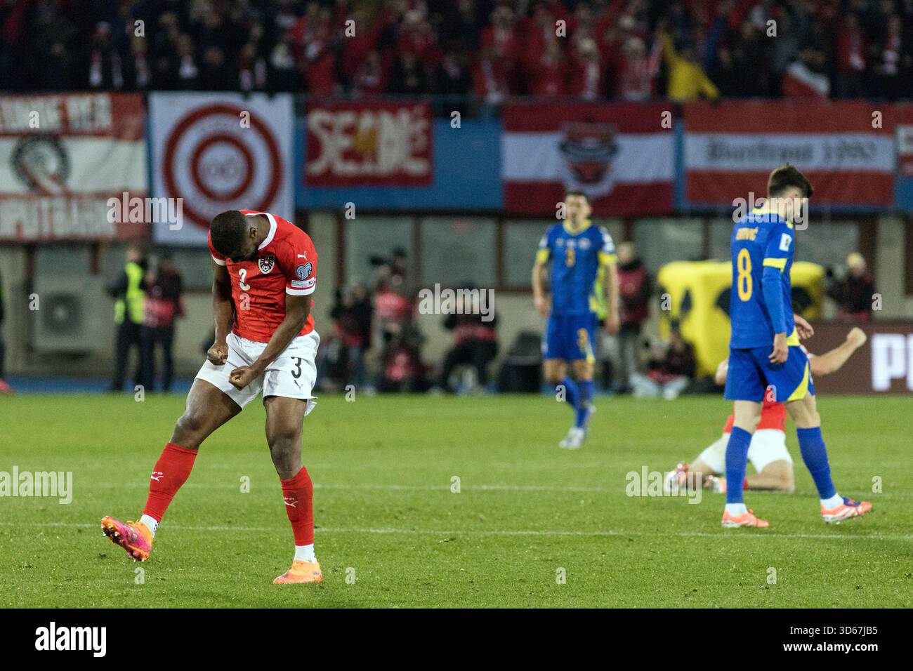 Vienna, Austria. 18th, November 2025. Kevin Danso (3) of Austria seen ...