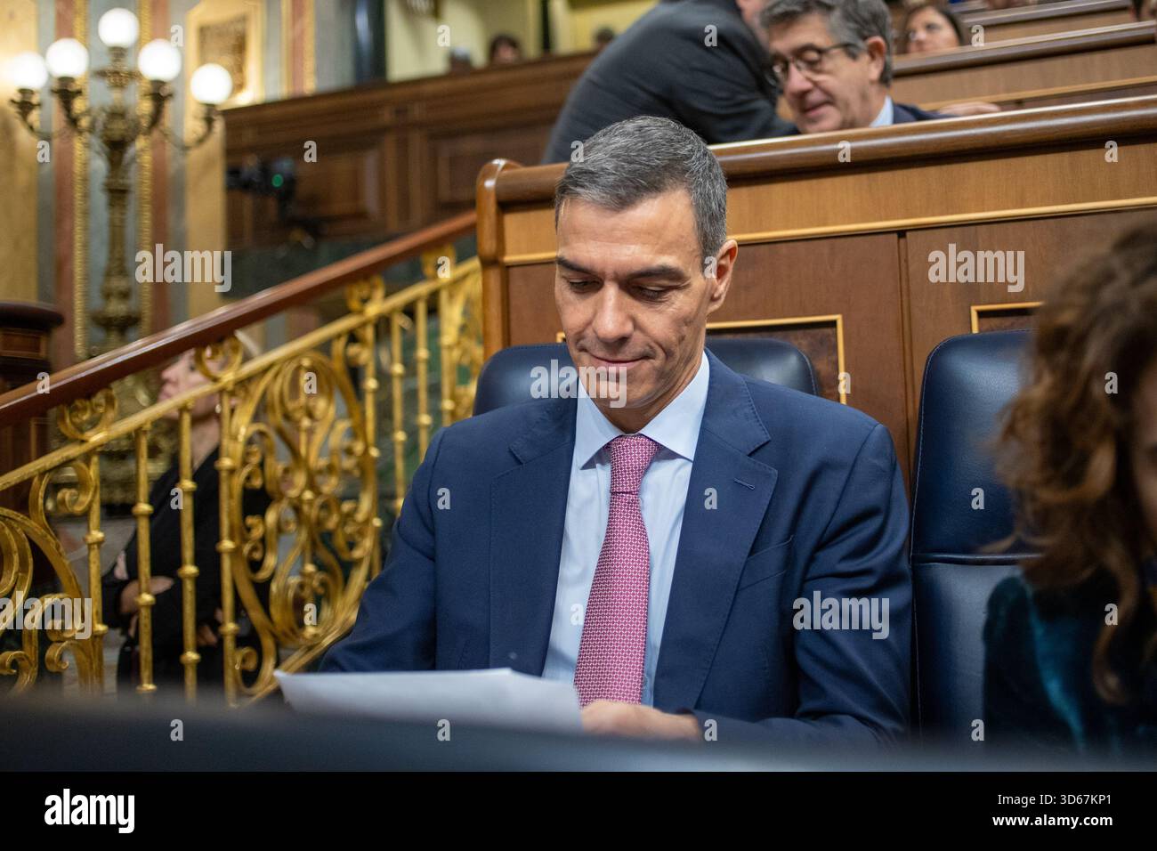 Pedro Sánchez, the Spanish Prime Minister, attends the plenary session ...
