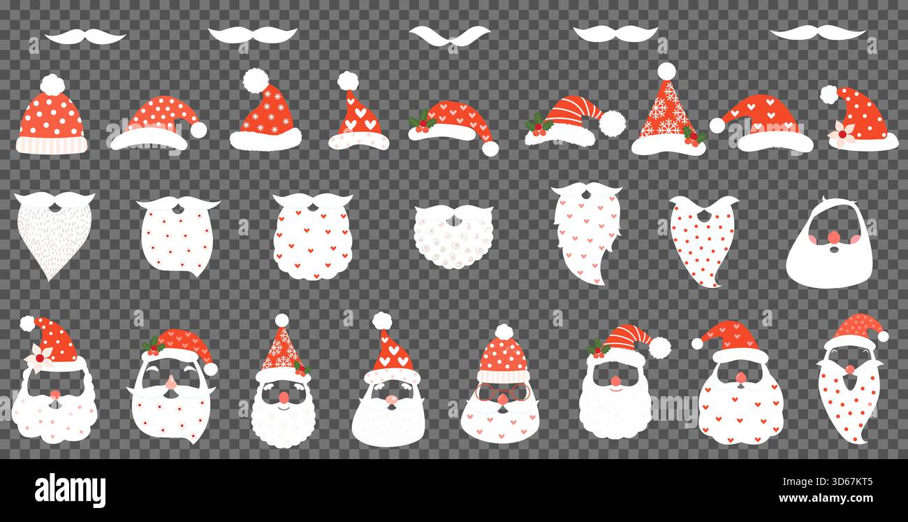 Vector Santa hats, beards and mustaches with different patterns for ...
