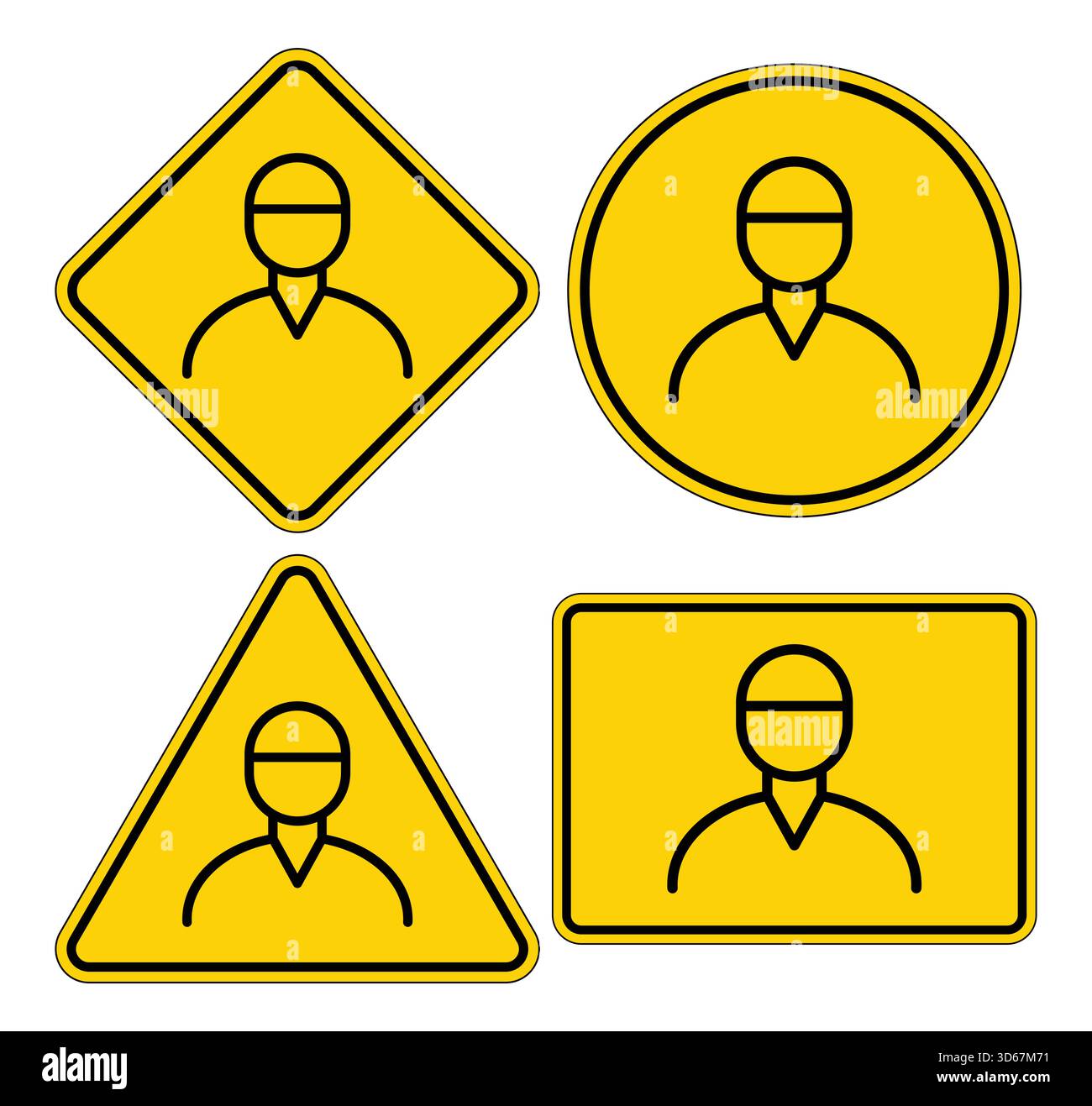 Collection of yellow warning icons featuring stylized human figures in ...