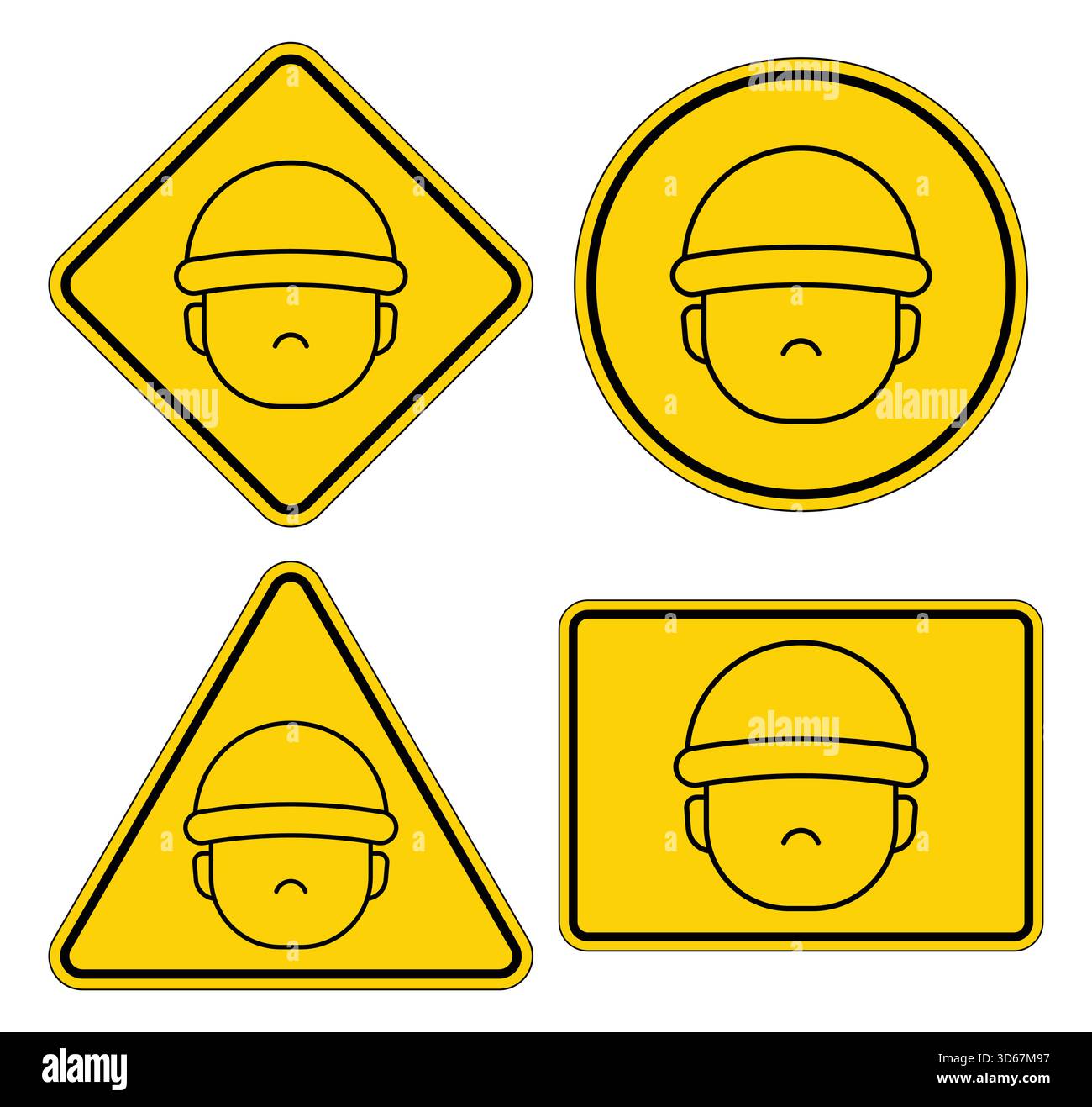 Set of safety signs featuring construction worker icons in yellow ...