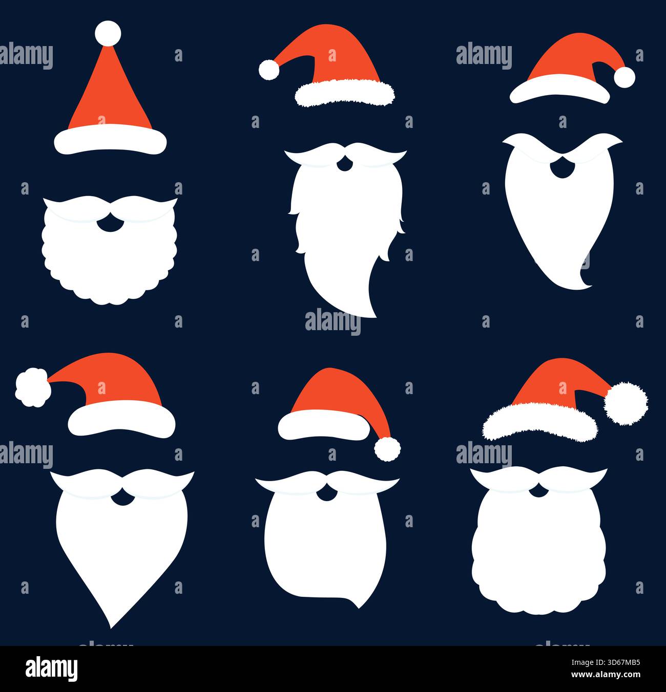 Vector set with Santa hats, beards and mustaches for photo booth props ...