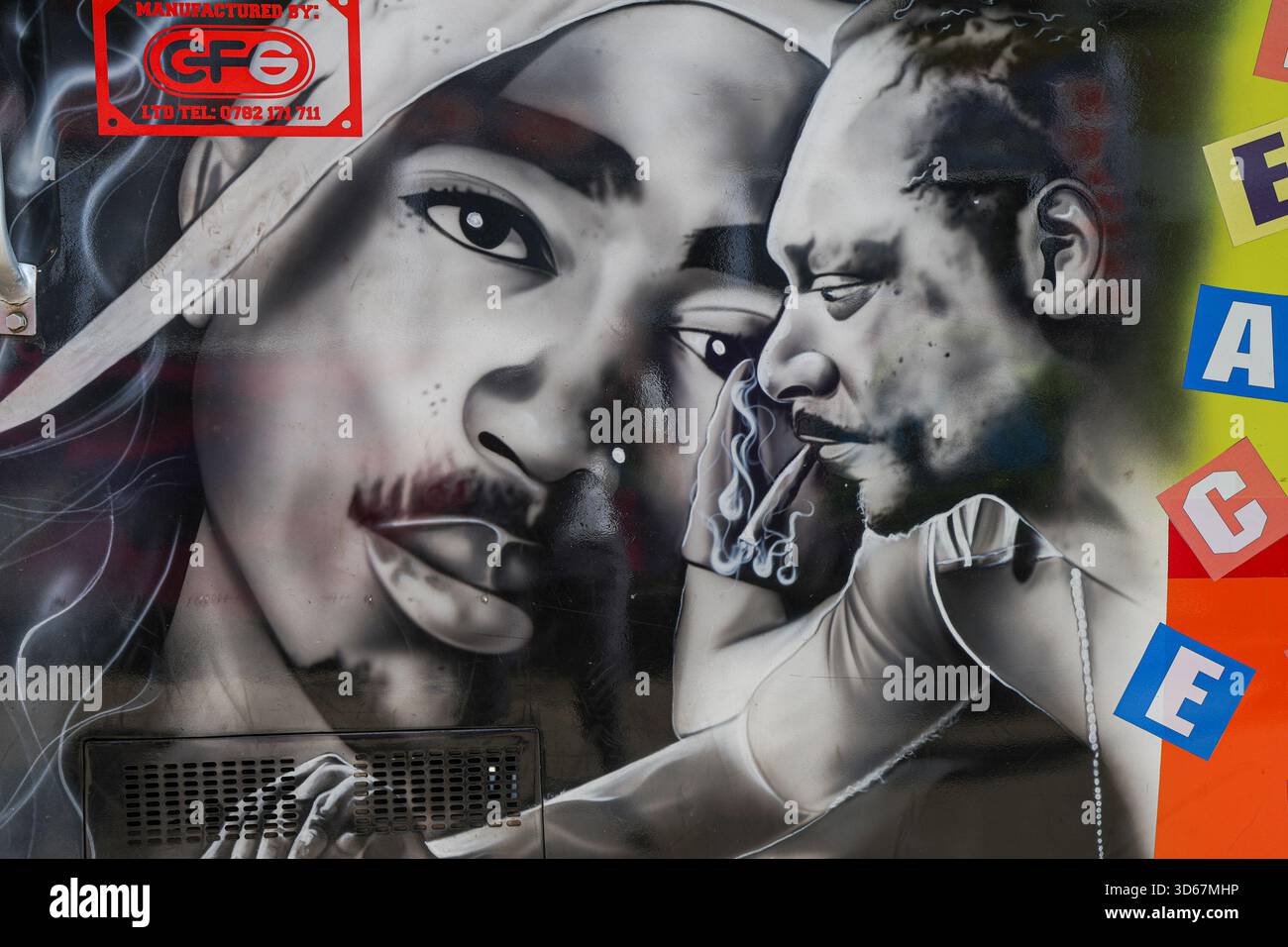 A graffiti portrait of the late Tupac Amaru Shakur, also known by his ...