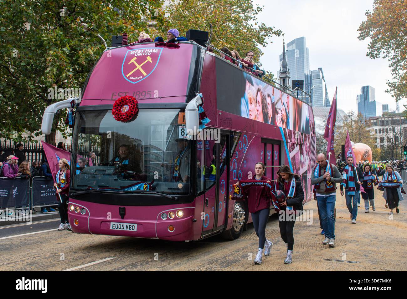 West Ham United football team representatives and bus in the Lady ...