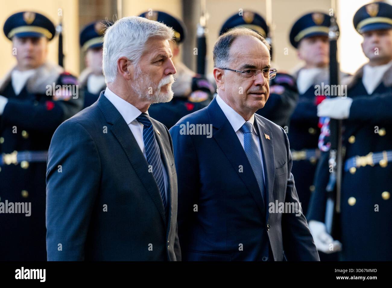 Czech President Petr Pavel (left) receives Albanian President Bajram ...
