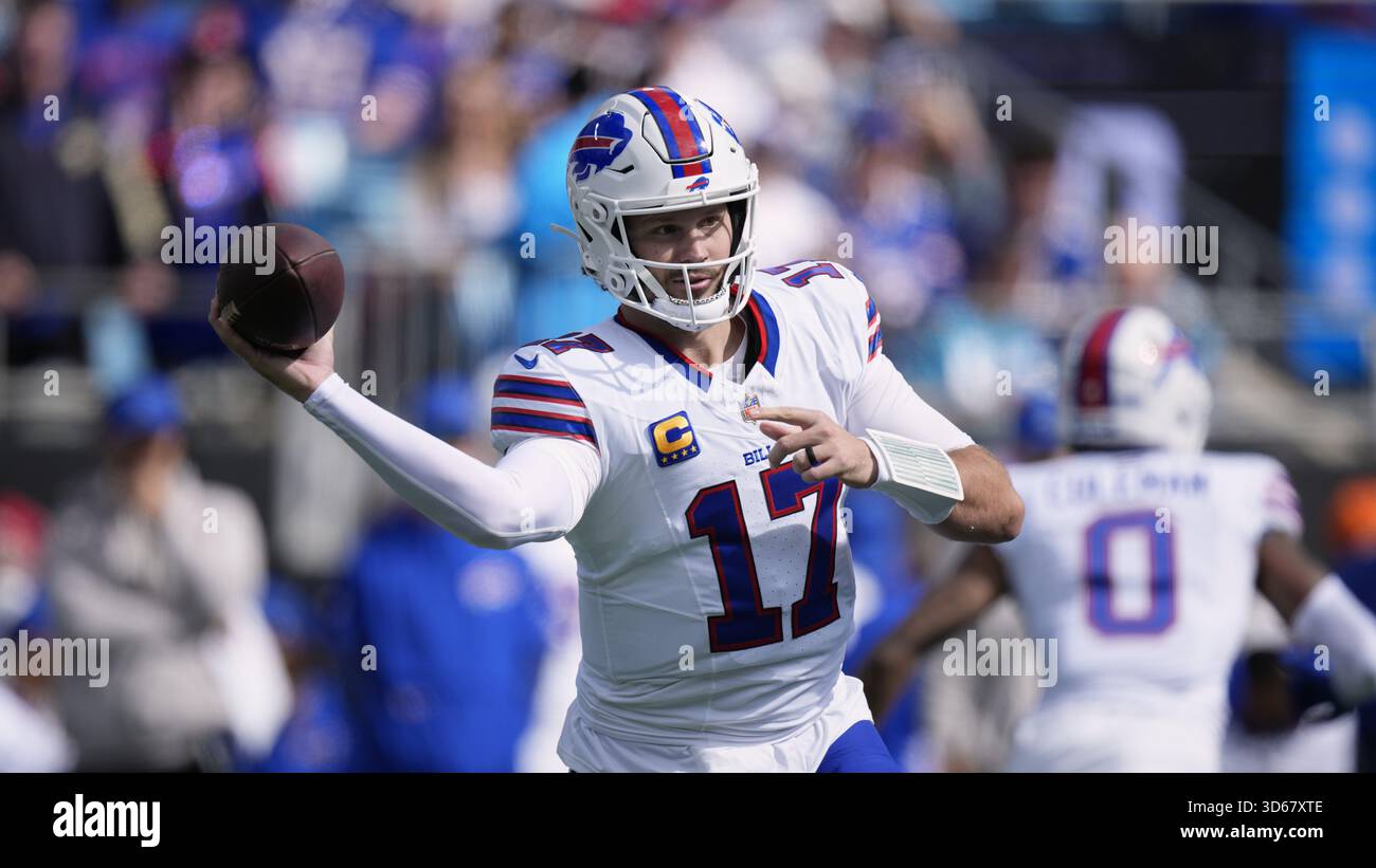 Buffalo Bills quarterback Josh Allen (17) passes during an NFL football ...
