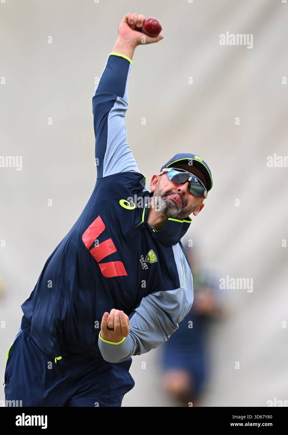 Nathan Lyon during an Australia Cricket Team training session at Perth ...