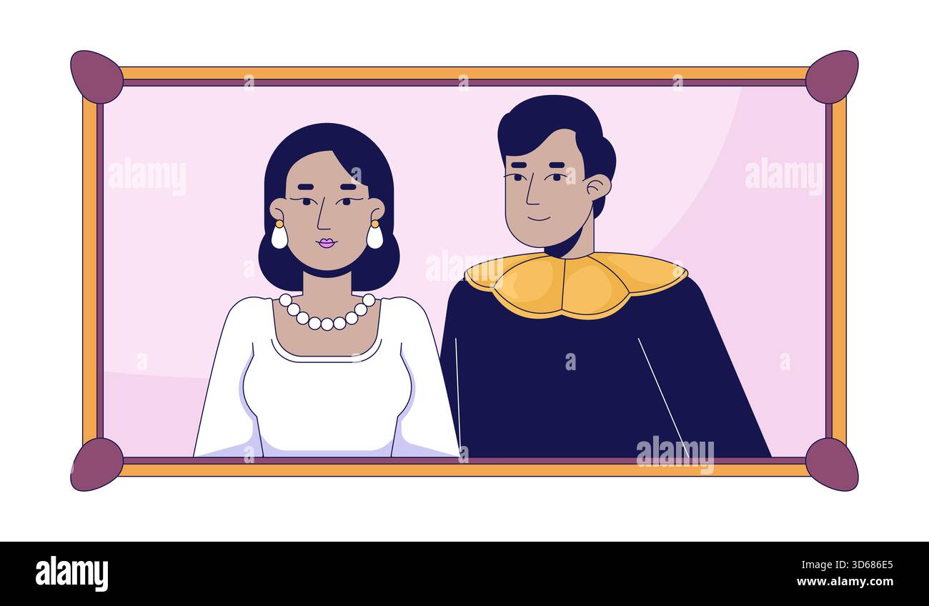 Noble couple in vintage framed portrait 2D cartoon characters Stock ...