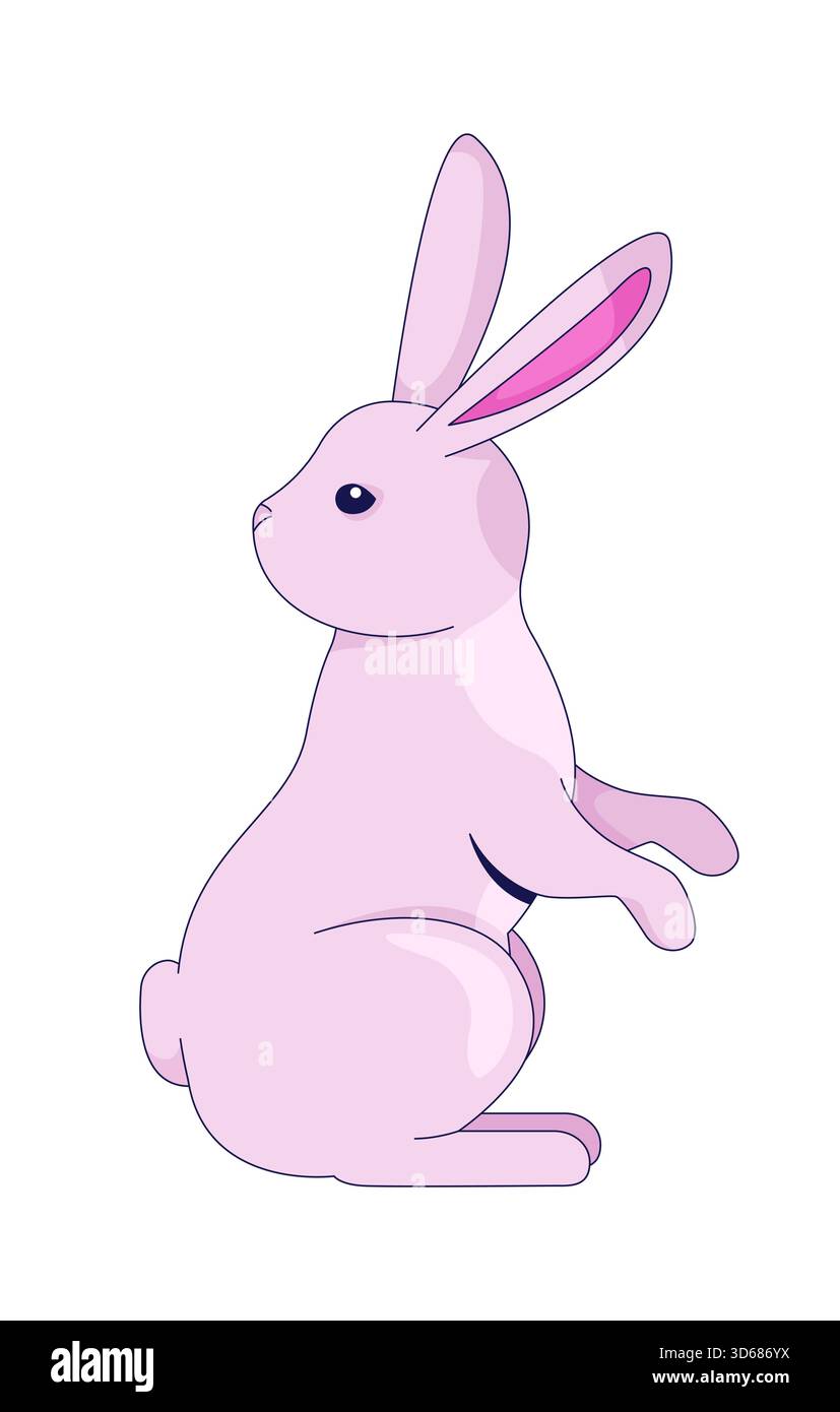 Cute pink rabbit side view 2D cartoon character Stock Vector Image ...