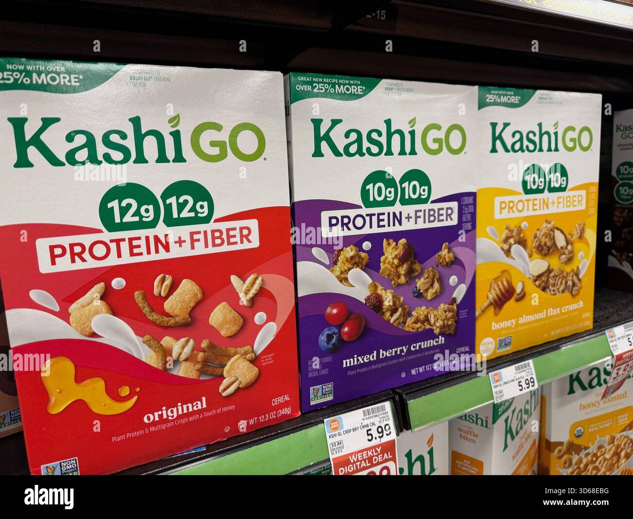 Boxes of cereal promoting fiber are for sale at a Kroger grocery store ...