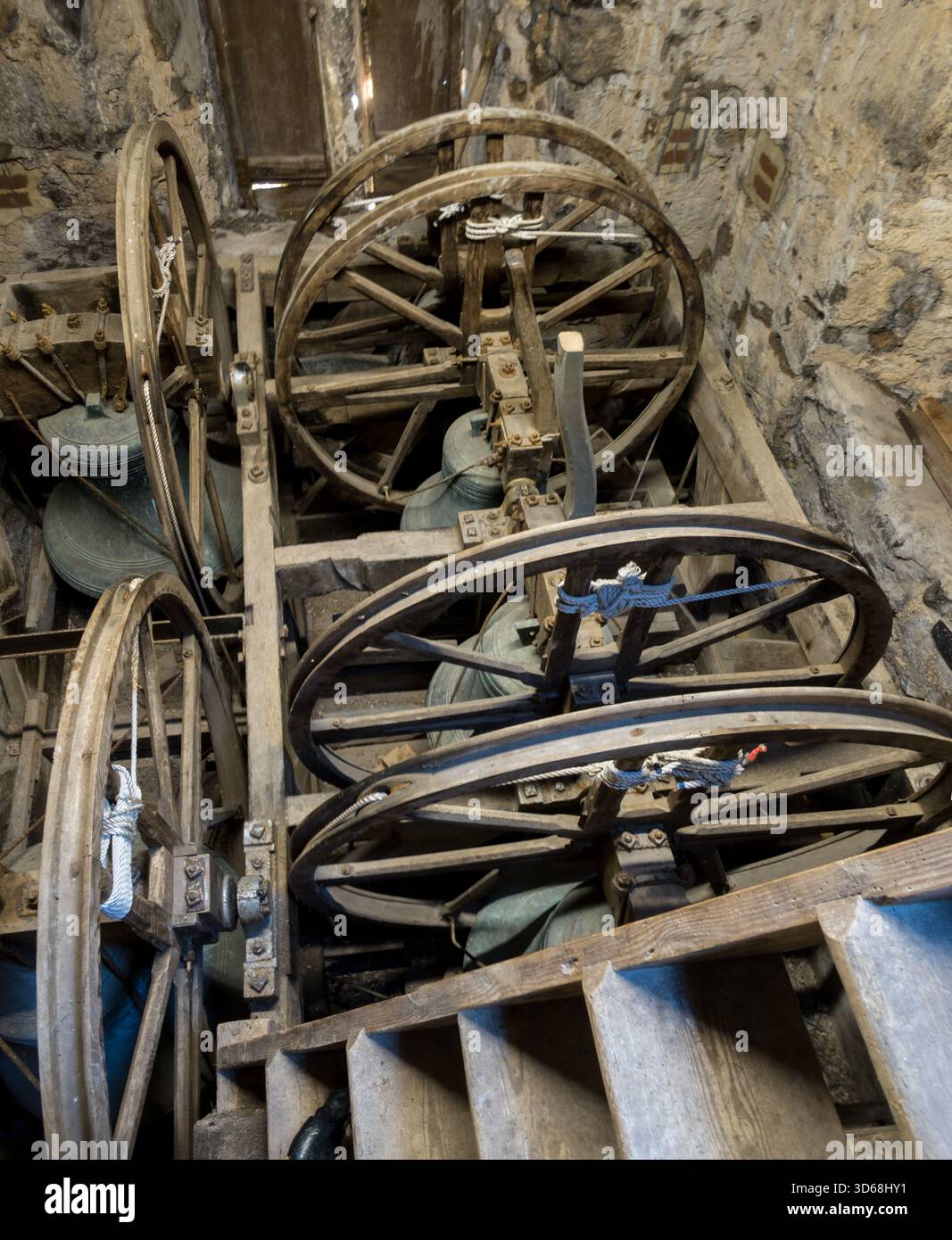 England, Devonshire, Teign Valley. Bell wheels in St Thomas a Becket ...
