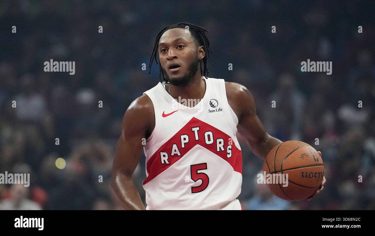 Toronto Raptors' Immanuel Quickley (5) during an NBA Cup basketball ...