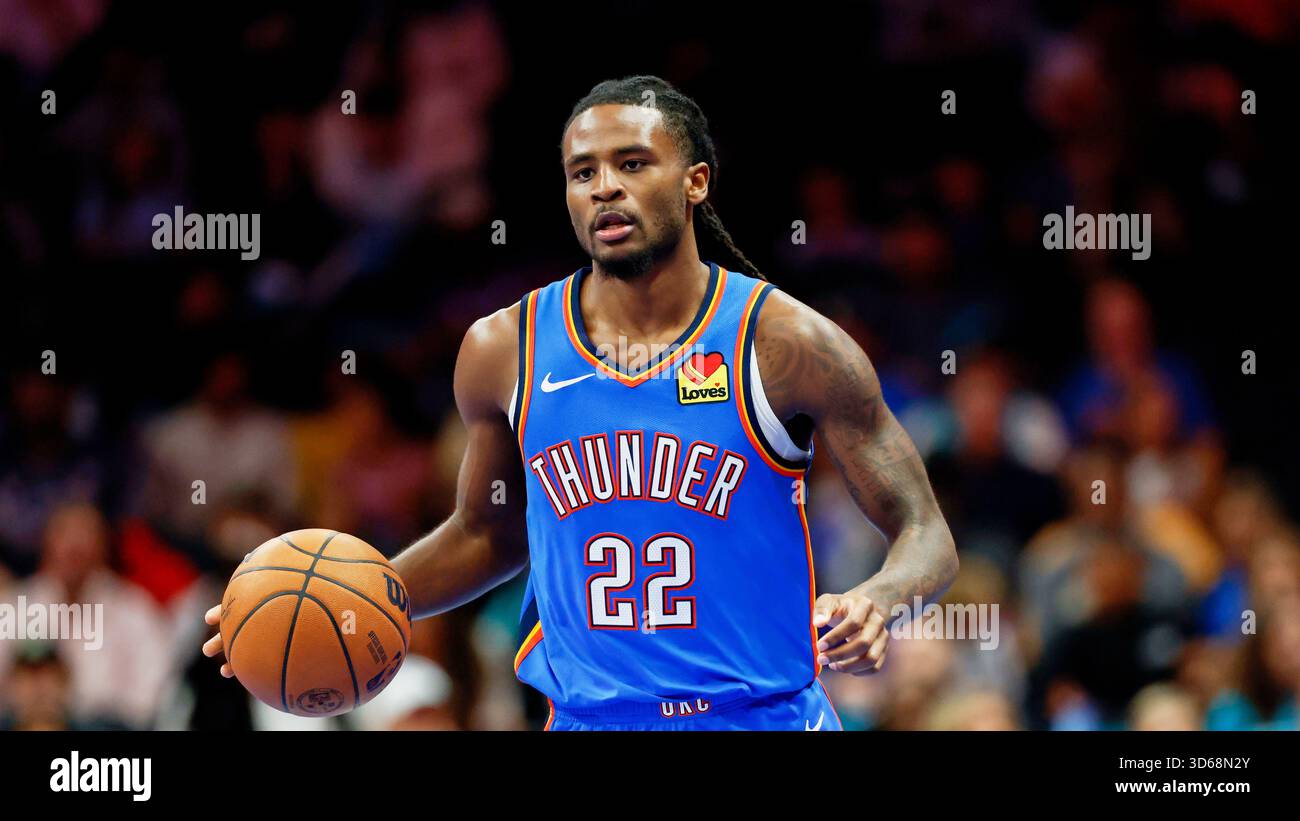 Oklahoma City Thunder guard Cason Wallace brings the ball upcourt ...