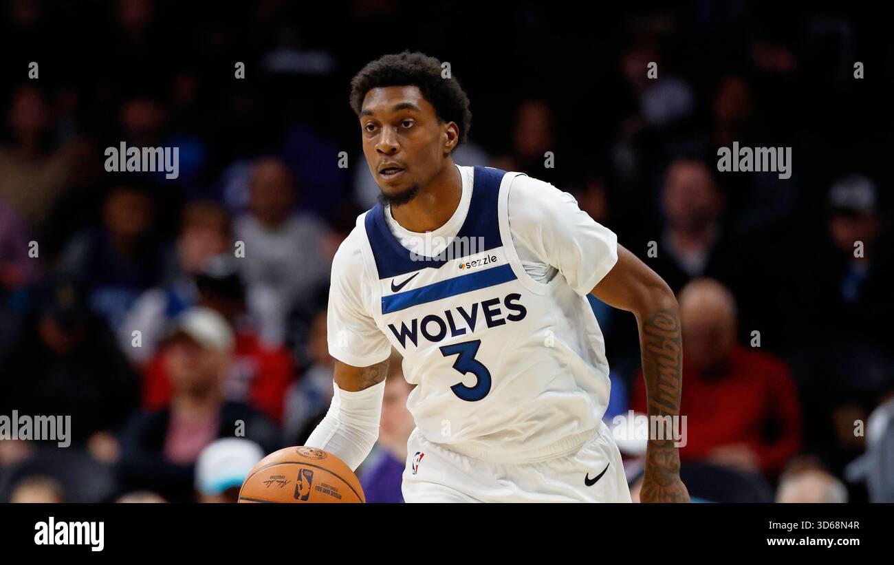 Minnesota Timberwolves forward Jaden McDaniels pushes the ball upcourt ...