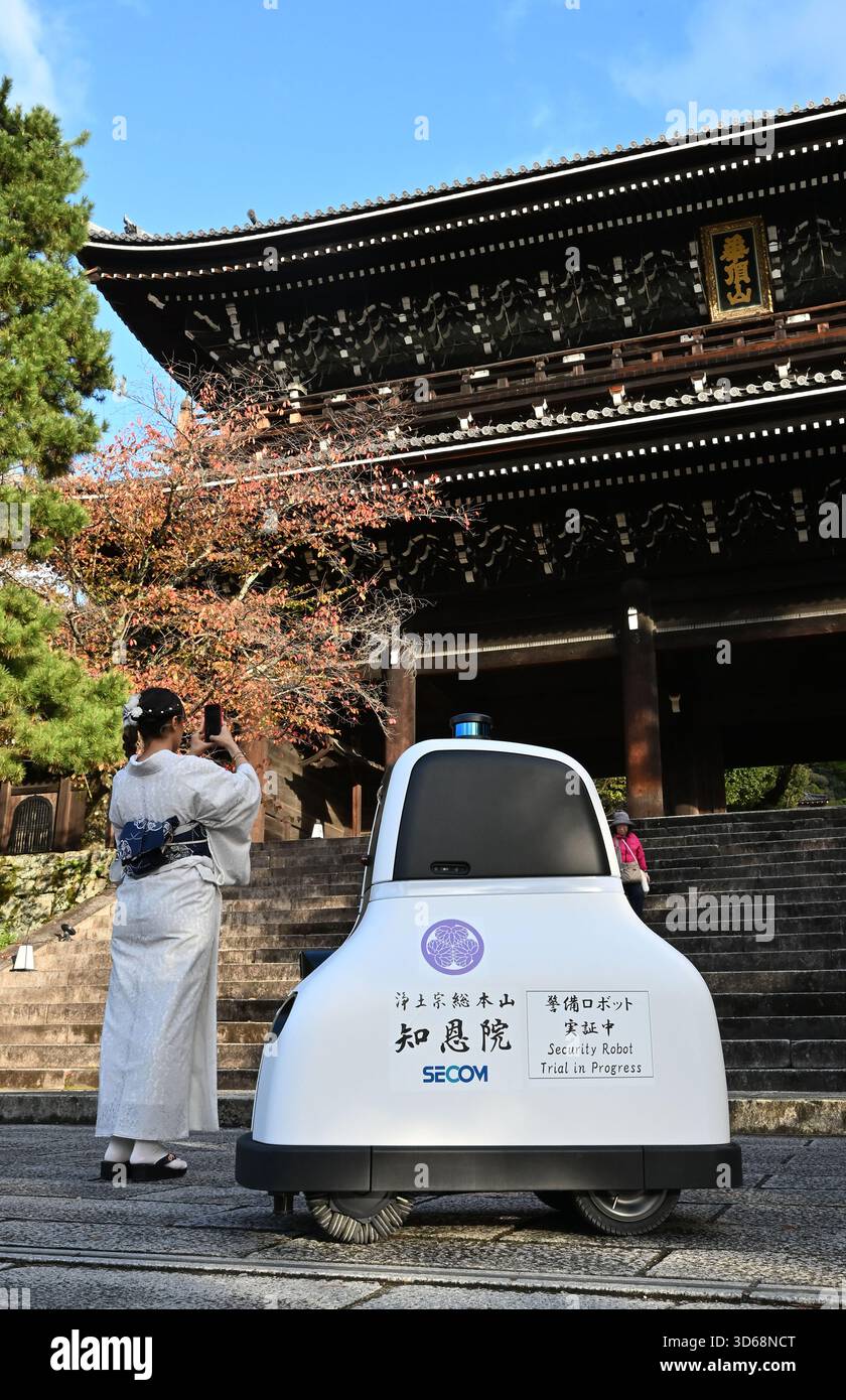 The security robot "cocobo" autonomously navigates in front of the ...