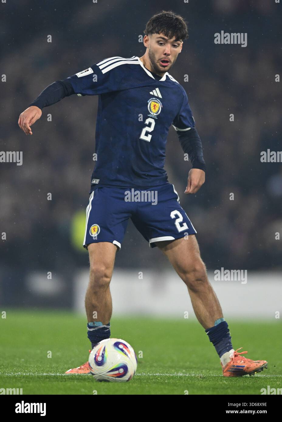 Glasgow, Scotland, 18th November 2025. Aaron Hickey of Scotland during ...