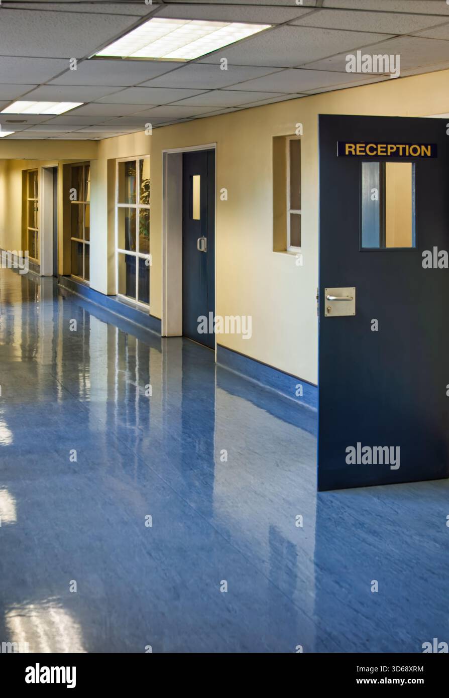 hospital hallway leading to a reception area, healthcare modern medical ...