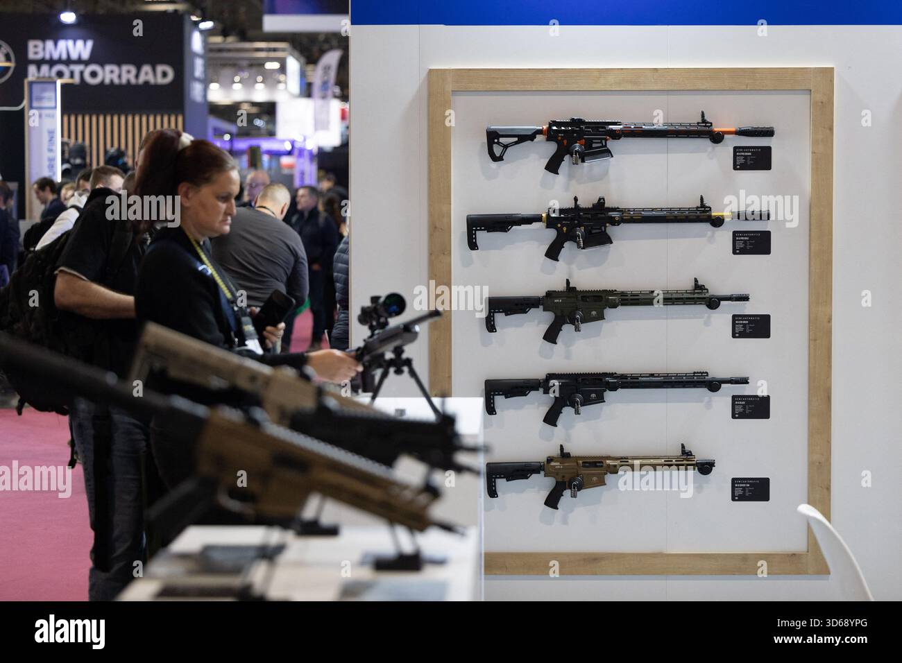Weapons and rifles are set on a booth during the 24th edition of the ...