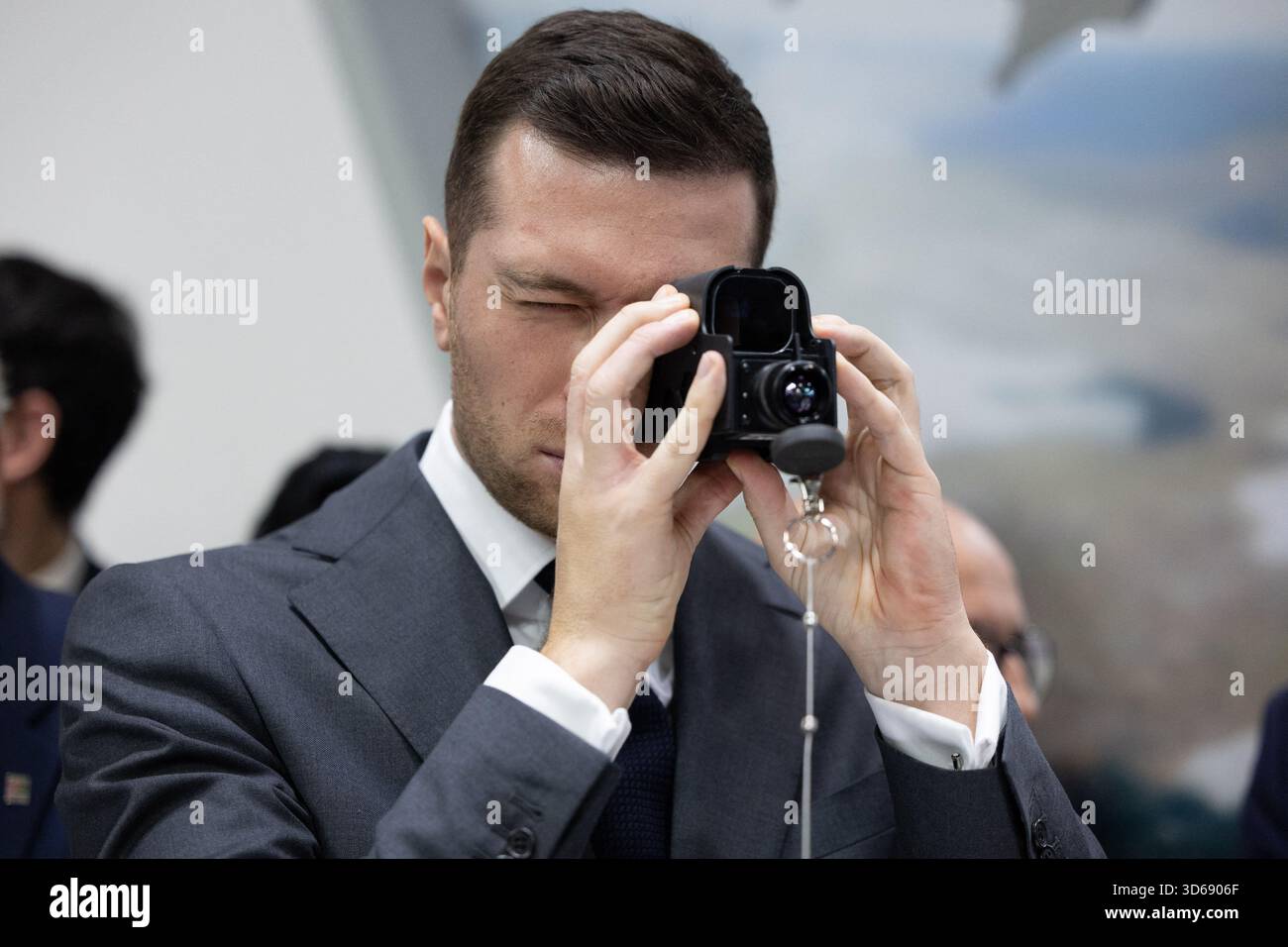 President of French far-right Rassemblement National (RN) party Jordan Bardella and President of ...