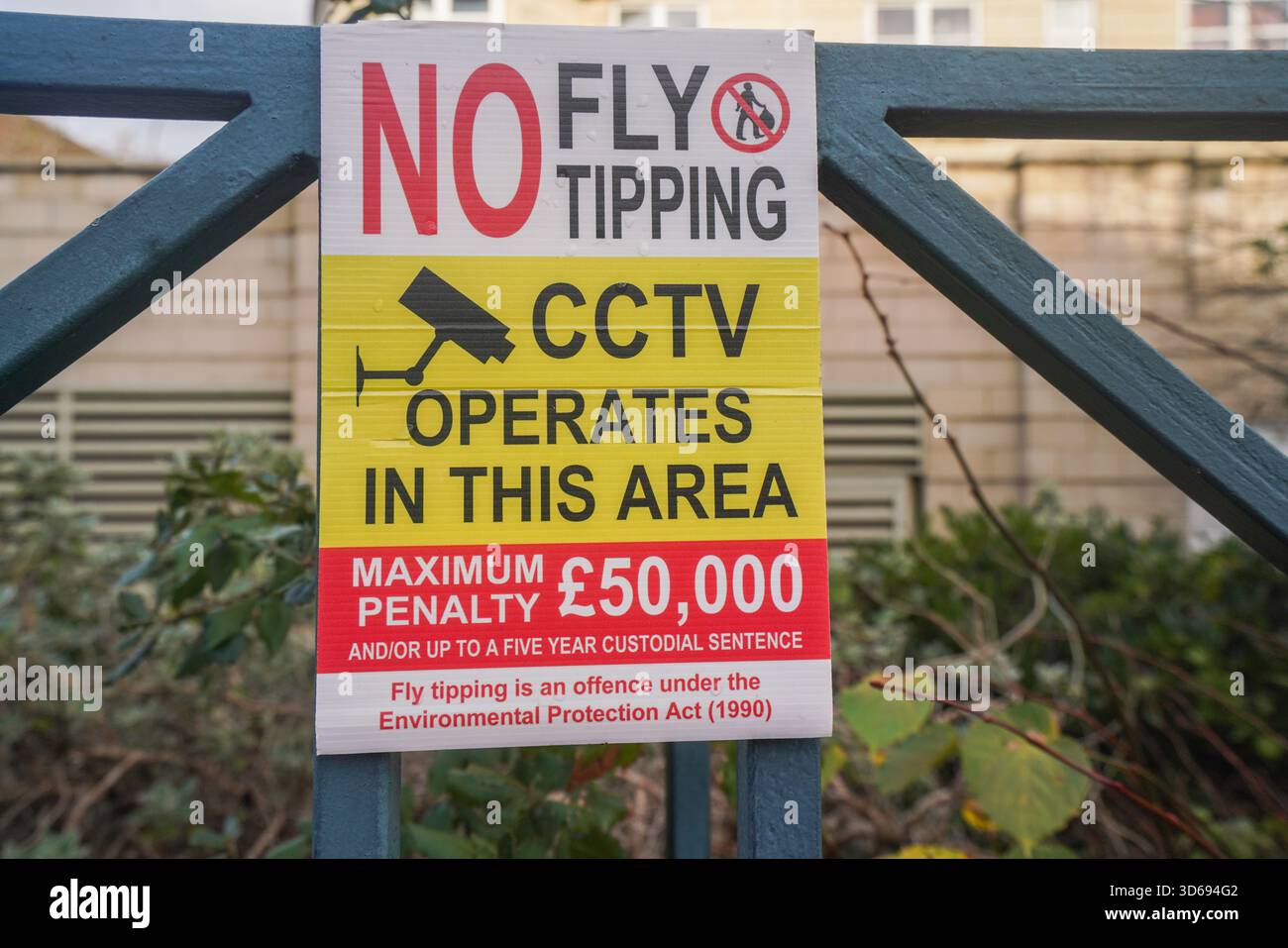 19 November 2025. Warning sign against Fly Tipping, outside a ...